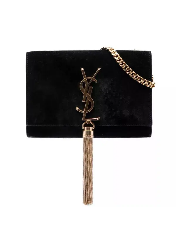 Saint Laurent Suede Monogram Kate Tassel Crossbody Bag - Black