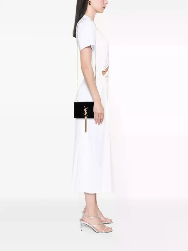 Saint Laurent Suede Monogram Kate Tassel Crossbody Bag - Black