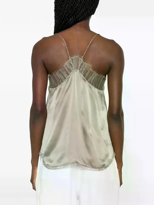 IRO PARIS Sage Satin Lace Trim Top