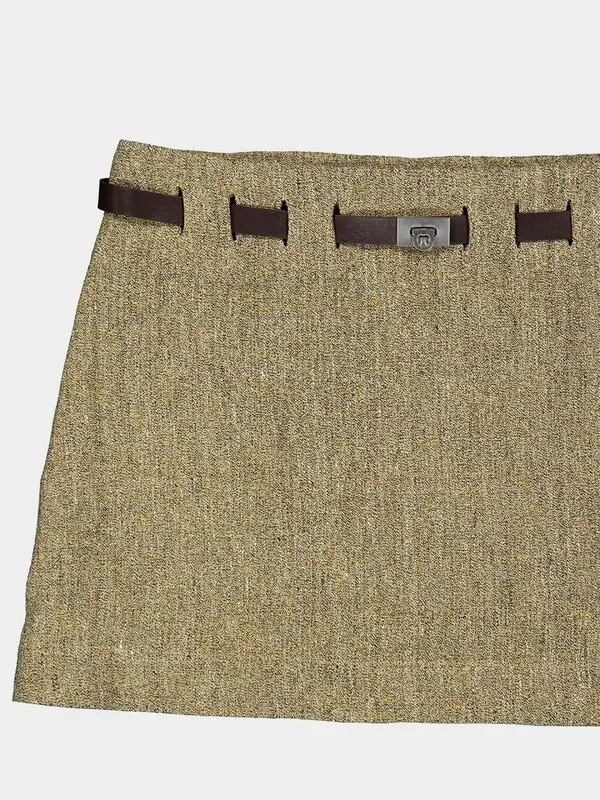 FERRAGAMO Linen Mini Skirt With Gancini Belt - Beige