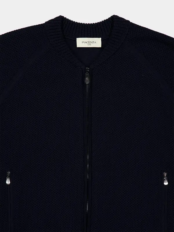 PIACENZA CASHMERE 1733 Navy Cotton Textured Zip-up Bomber Jacket