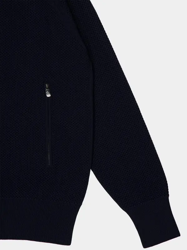 PIACENZA CASHMERE 1733 Navy Cotton Textured Zip-up Bomber Jacket