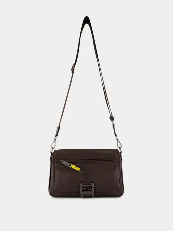 Fendi Chocolate Calfskin Leather Flux Messenger Bag - Brown