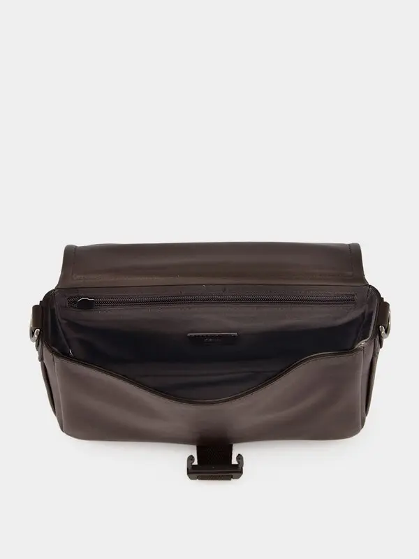 Fendi Chocolate Calfskin Leather Flux Messenger Bag - Brown