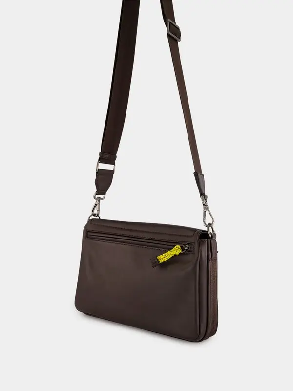 Fendi Chocolate Calfskin Leather Flux Messenger Bag - Brown
