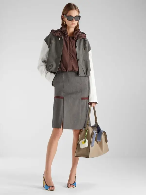 Fendi Large Dove Grey Calfskin Shoulder Bag With Gold-tone Turn Lock - Beige