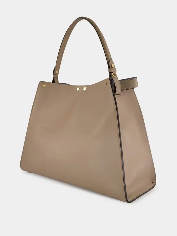 Fendi Large Dove Grey Calfskin Shoulder Bag With Gold-tone Turn Lock - Beige