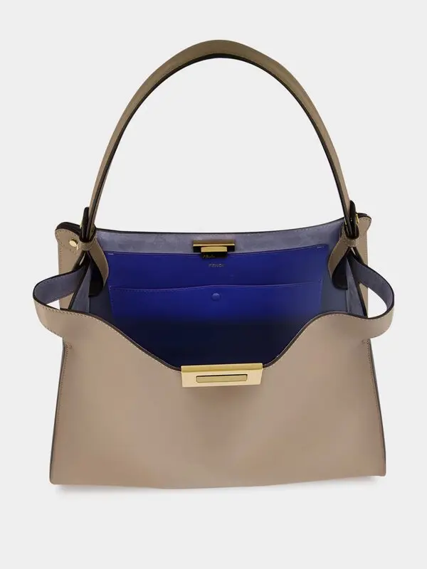 Fendi Large Dove Grey Calfskin Shoulder Bag With Gold-tone Turn Lock - Beige