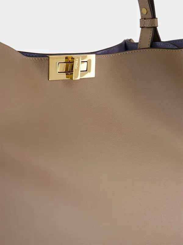 Fendi Large Dove Grey Calfskin Shoulder Bag With Gold-tone Turn Lock - Beige