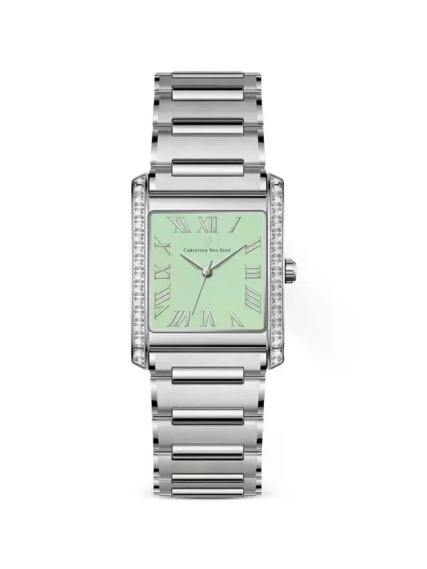CHRISTIAN VAN SANT Atelier Rectangular Watch With Crystal Embellished Bezel - Green