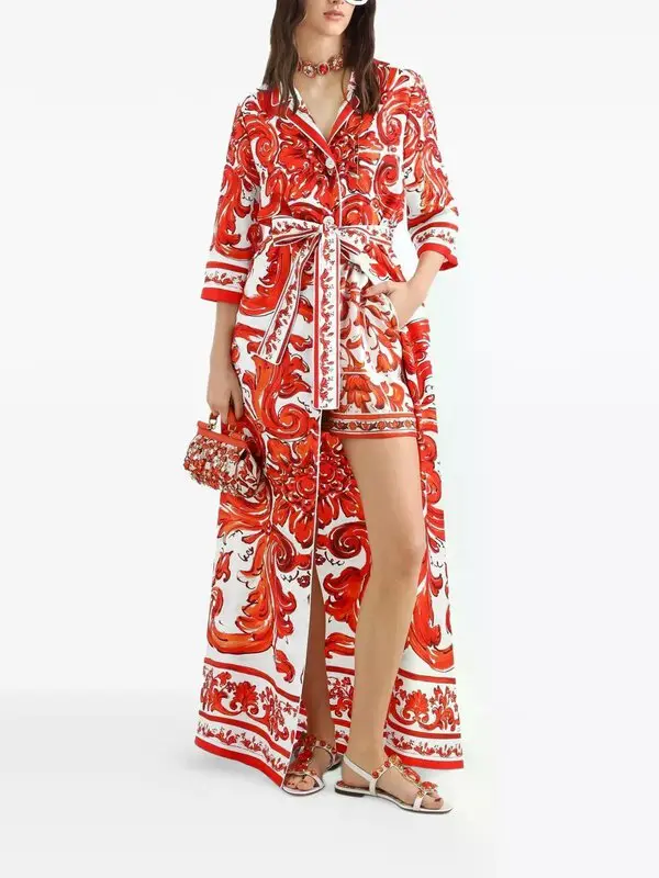 Dolce & Gabbana Majolica Print Belted Silk Coat