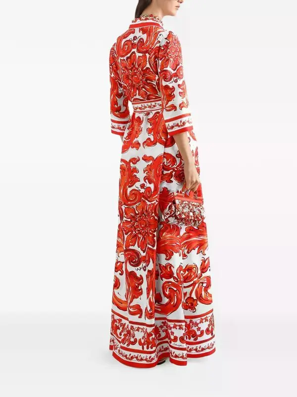 Dolce & Gabbana Majolica Print Belted Silk Coat