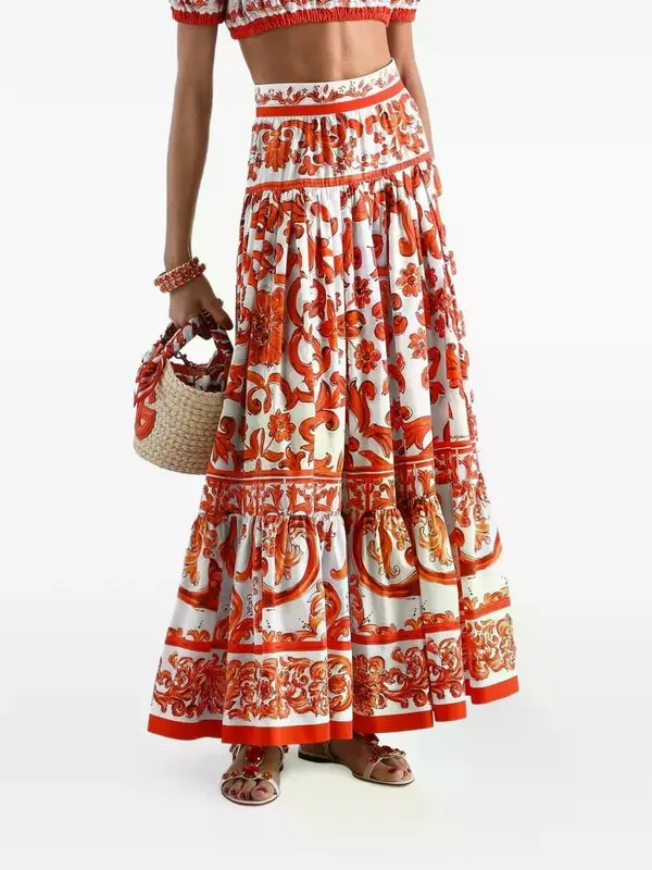 Dolce & Gabbana Majolica Print Poplin Maxi Skirt