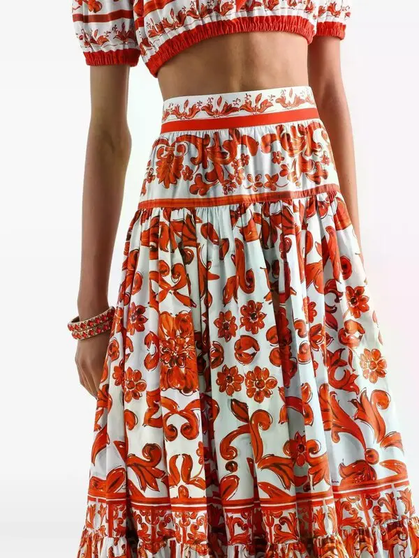 Dolce & Gabbana Majolica Print Poplin Maxi Skirt