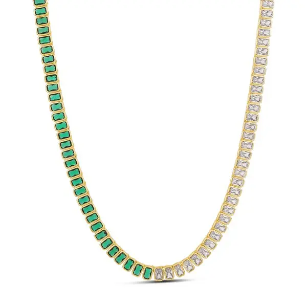 SHYMI Half And Half Colored Emerald Tennis Necklace Emerald - Gold
