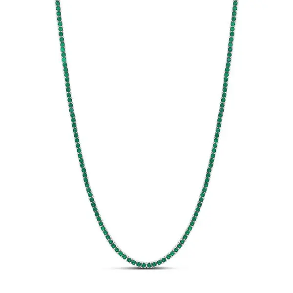 SHYMI Silver / Green Classic Emerald Two Mm Tennis Necklace Silver - Silver/green