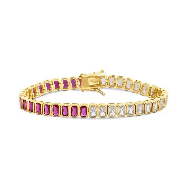 SHYMI 18k Gold Filled Emerald Cut Tennis Bracelet With Ruby And Zirconia Stones - Pink/gold