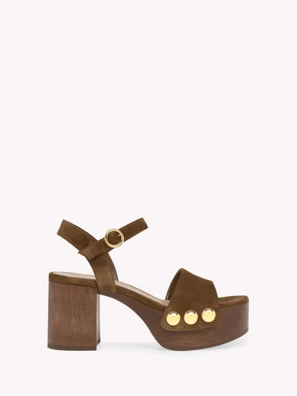 GIANVITO ROSSI Suede Platform Heeled Sandals With Metal Studs