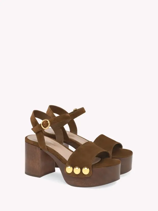 GIANVITO ROSSI Suede Platform Heeled Sandals With Metal Studs