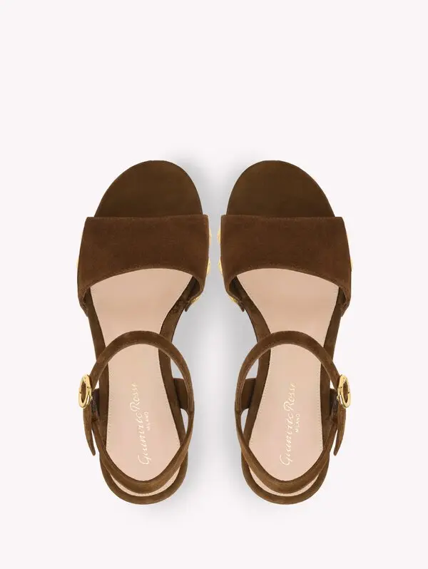 GIANVITO ROSSI Suede Platform Heeled Sandals With Metal Studs