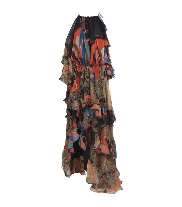 Etro Silk Ruffled Paisley Maxi Dress