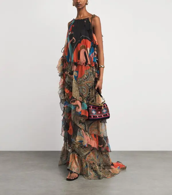Etro Silk Ruffled Paisley Maxi Dress