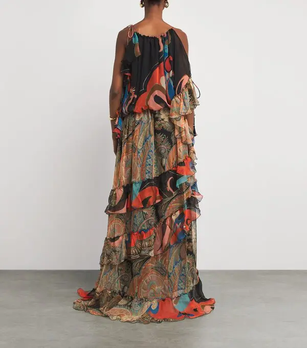 Etro Silk Ruffled Paisley Maxi Dress