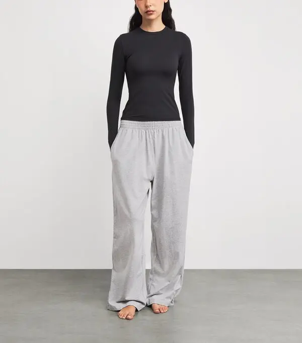 SKIMS Stretch-cotton Wide-leg Sweatpants - Grey
