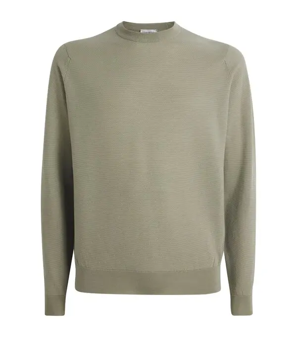 John Smedley Merino Wool Textured Crew Neck Sweater - Green