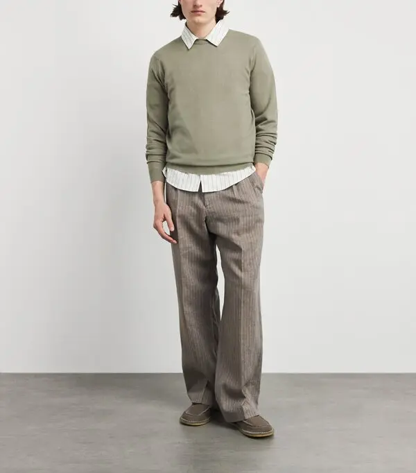 John Smedley Merino Wool Textured Crew Neck Sweater - Green