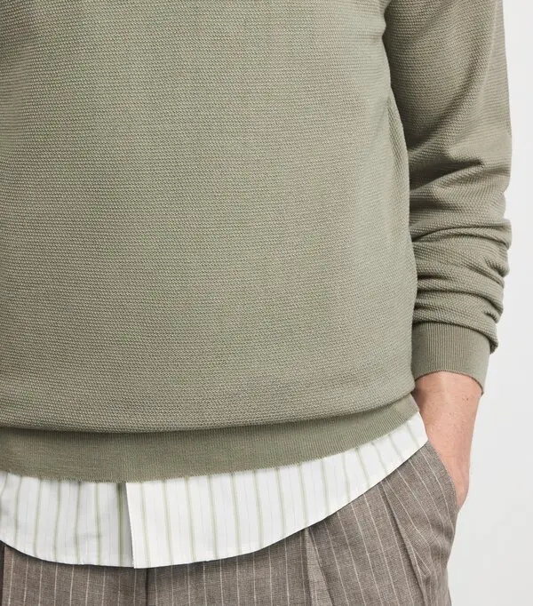 John Smedley Merino Wool Textured Crew Neck Sweater - Green
