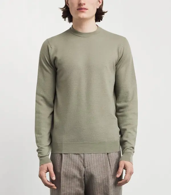 John Smedley Merino Wool Textured Crew Neck Sweater - Green