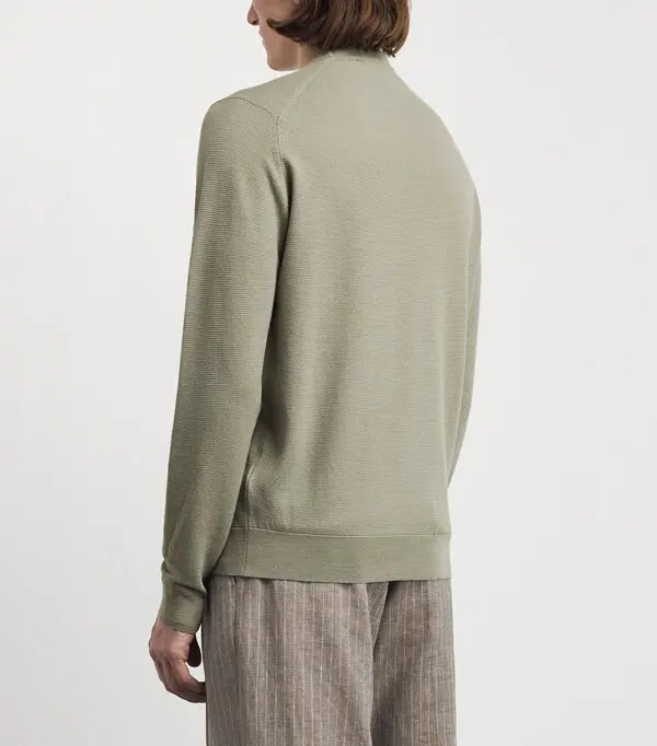 John Smedley Merino Wool Textured Crew Neck Sweater - Green