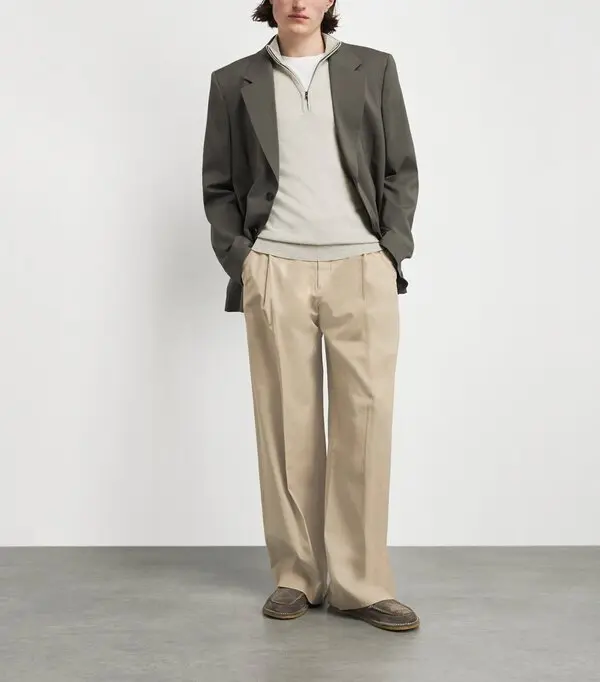 John Smedley Merino Wool Quarter-zip Sweater - Beige