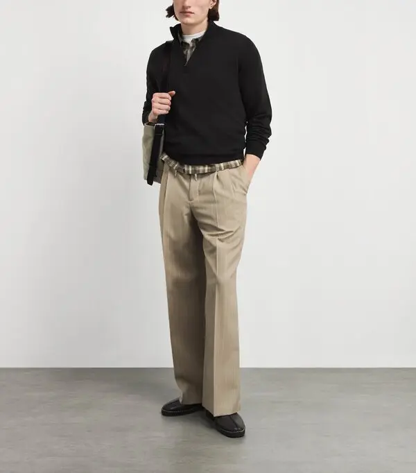 John Smedley Merino Wool Quarter-zip Sweater - Brown