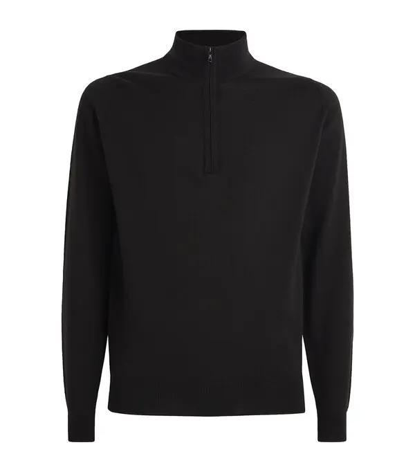John Smedley Merino Wool Quarter-zip Sweater - Brown