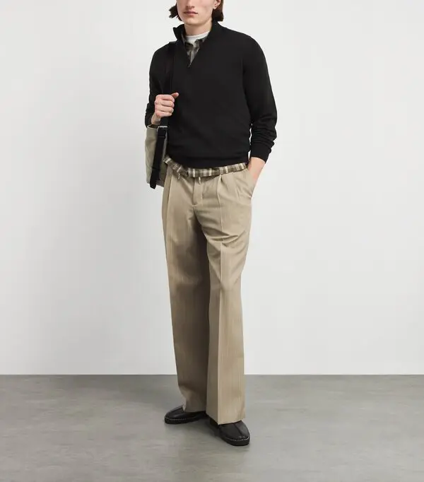 John Smedley Merino Wool Quarter-zip Sweater - Brown