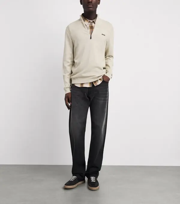 BOSS Ribbed Logo Quarter-zip Sweater