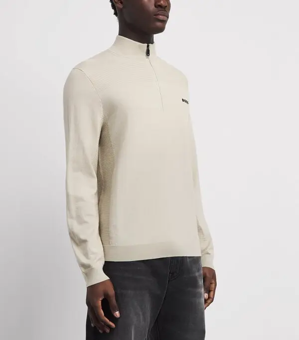 BOSS Ribbed Logo Quarter-zip Sweater