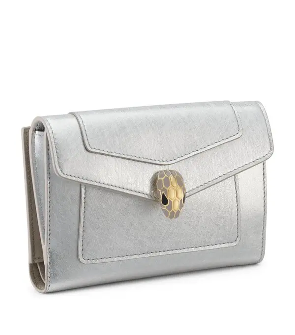 BVLGARI Metallic Leather Serpenti Forever Wallet - Silver