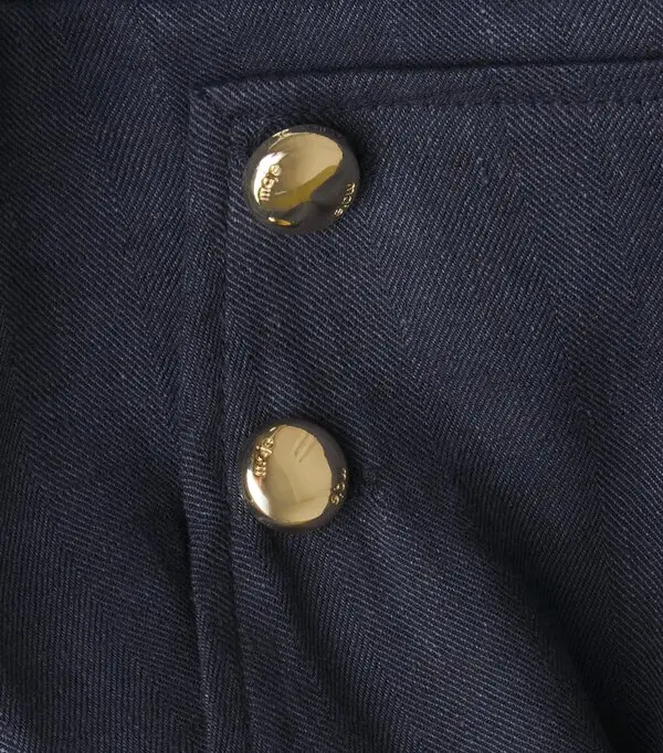 Maje Linen-blend Wide-leg Trousers With Decorative Buttons - Blue