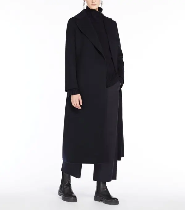 Max Mara Virgin Wool Poldo Wrap Coat - Navy