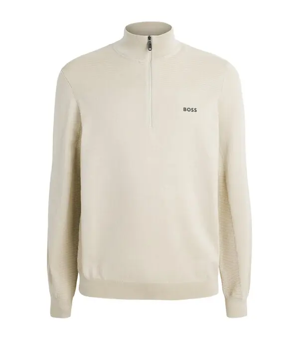 BOSS Ribbed Logo Quarter-zip Sweater
