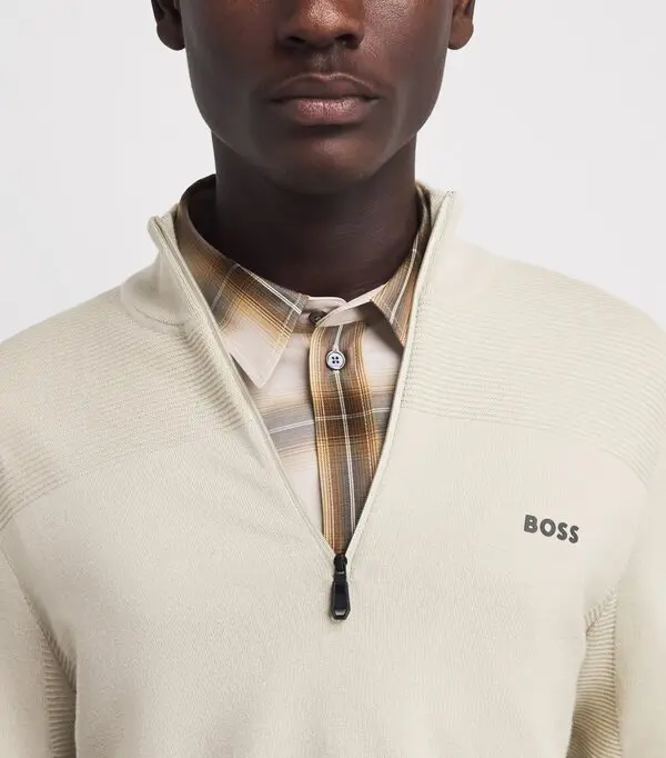 BOSS Ribbed Logo Quarter-zip Sweater