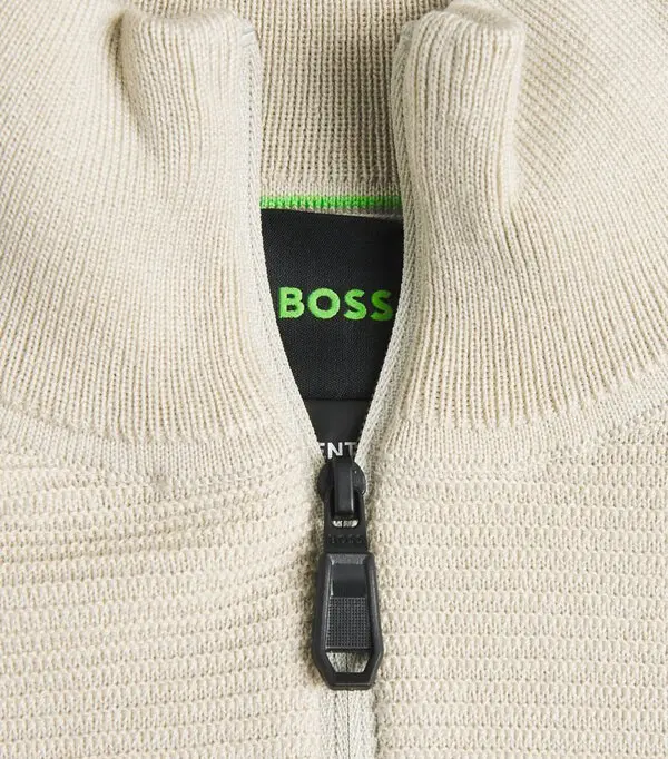 BOSS Ribbed Logo Quarter-zip Sweater
