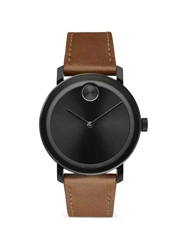 Movado 40mm Leather Strap Watch - Black