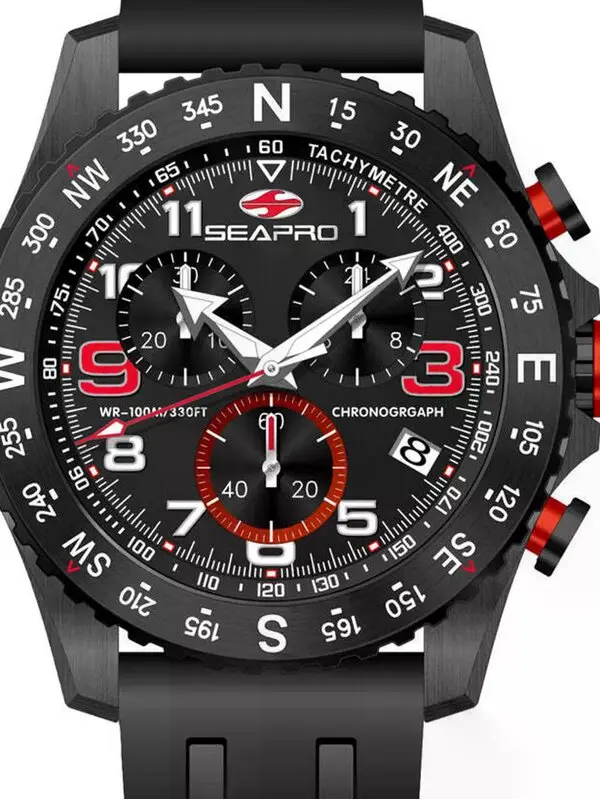 SEAPRO Gallantry 44mm Chronograph Watch - Black