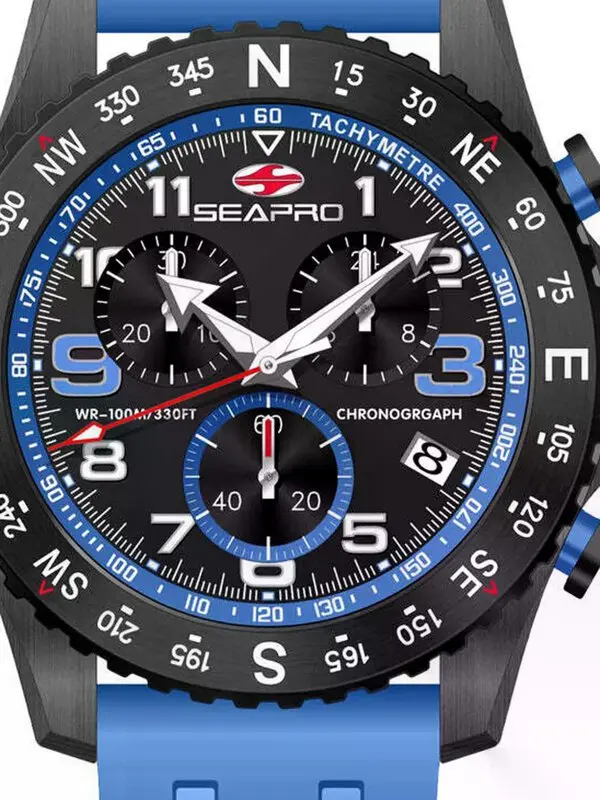 SEAPRO Gallantry 44mm Chronograph Watch - Black