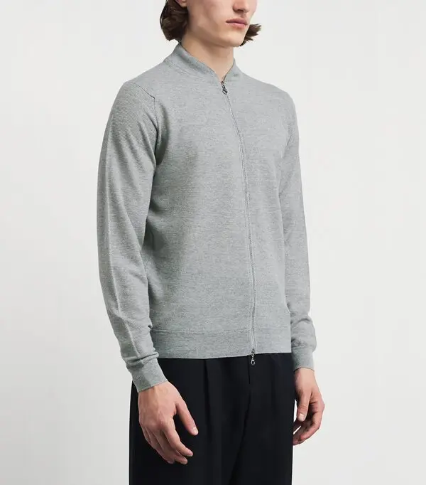 John Smedley Merino Wool Textured Zip-up Cardigan