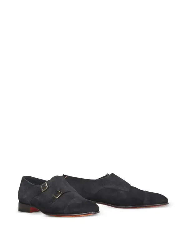 Santoni Double Buckle Suede Monk Shoes